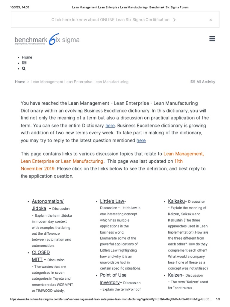 Lean Management Lean Enterprise Lean Manufacturing - Benchmark Six Sigma Forum | PDF | Lean ...