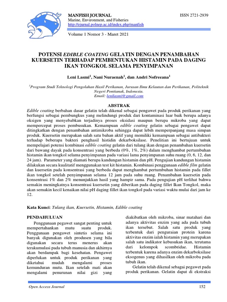 Potensi Edible Coating Gelatin Dengan Penambahan Kuersetin Terhadap ...