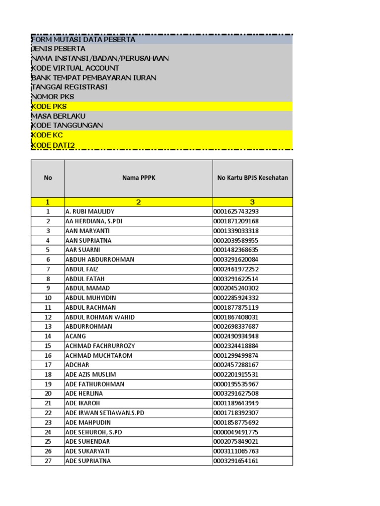 Form Mutasi Data Peserta BPJS Kesehatan | PDF