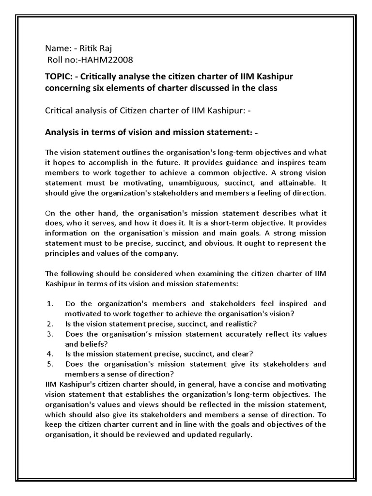 IIM Kashipur Citizen Charter Analysis | PDF | Information | Whistleblower