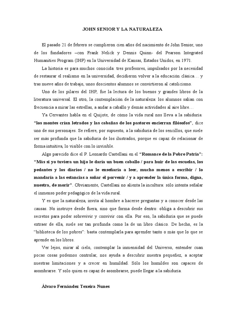 John Senior: Sabiduría en la Naturaleza | PDF | Religión y espiritualidad