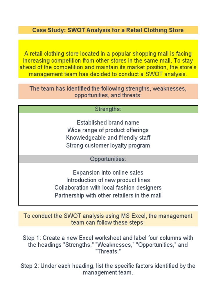SWOT Analysis for Retail Clothing Store | PDF | Retail | Swot Analysis