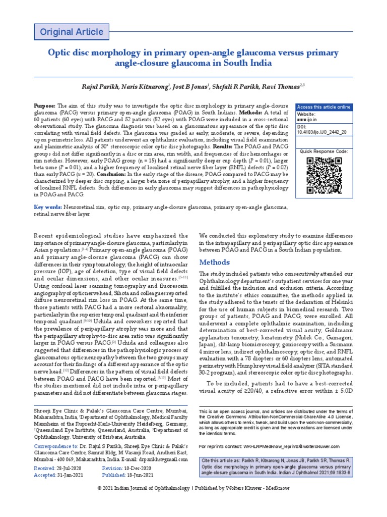 Optic Disc Morphology In Primary Open Angle42 Pdf Glaucoma Light