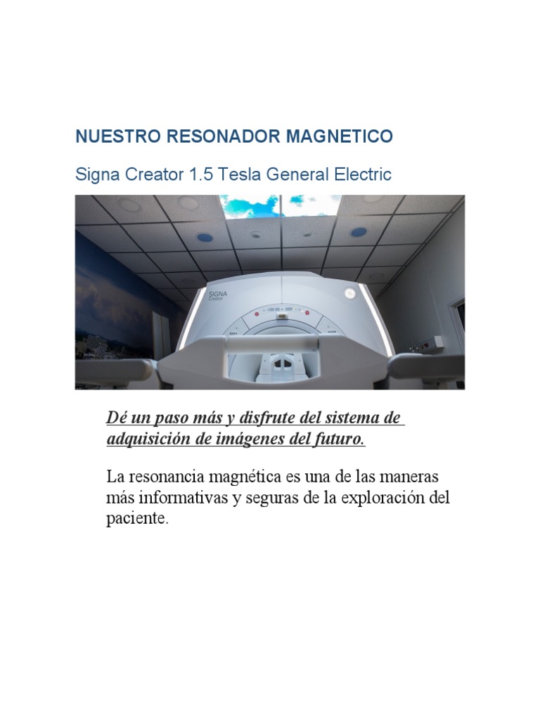 Resonador Signa Creator 1.5 Tesla GE | PDF | Imagen de resonancia ...