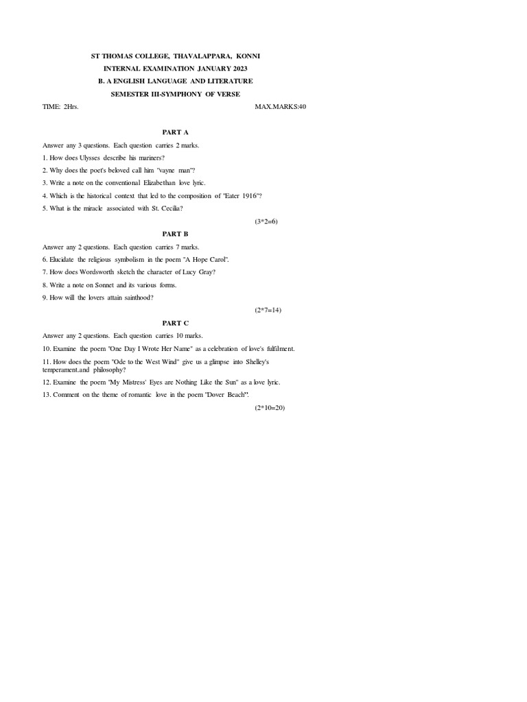 ST Thomas College | PDF | Poetry | English Literature ST Thomas College | PDF | Poetry | English Literature