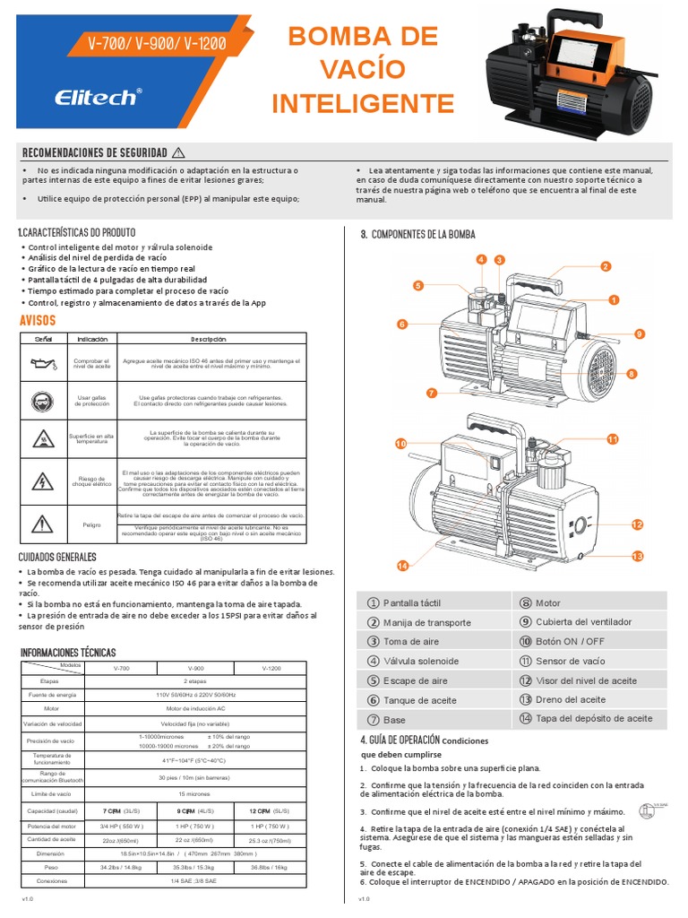 Manual-V-700-V-900-V-1200-ESP-1 | PDF | Bomba | Vacío