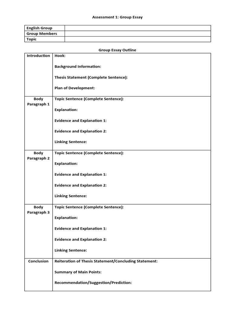 Group Essay Outline Template | PDF | Language Arts & Discipline ...