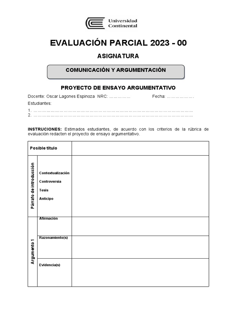 Formato Proyecto Ensayo Argumentativo 2023-00 | PDF