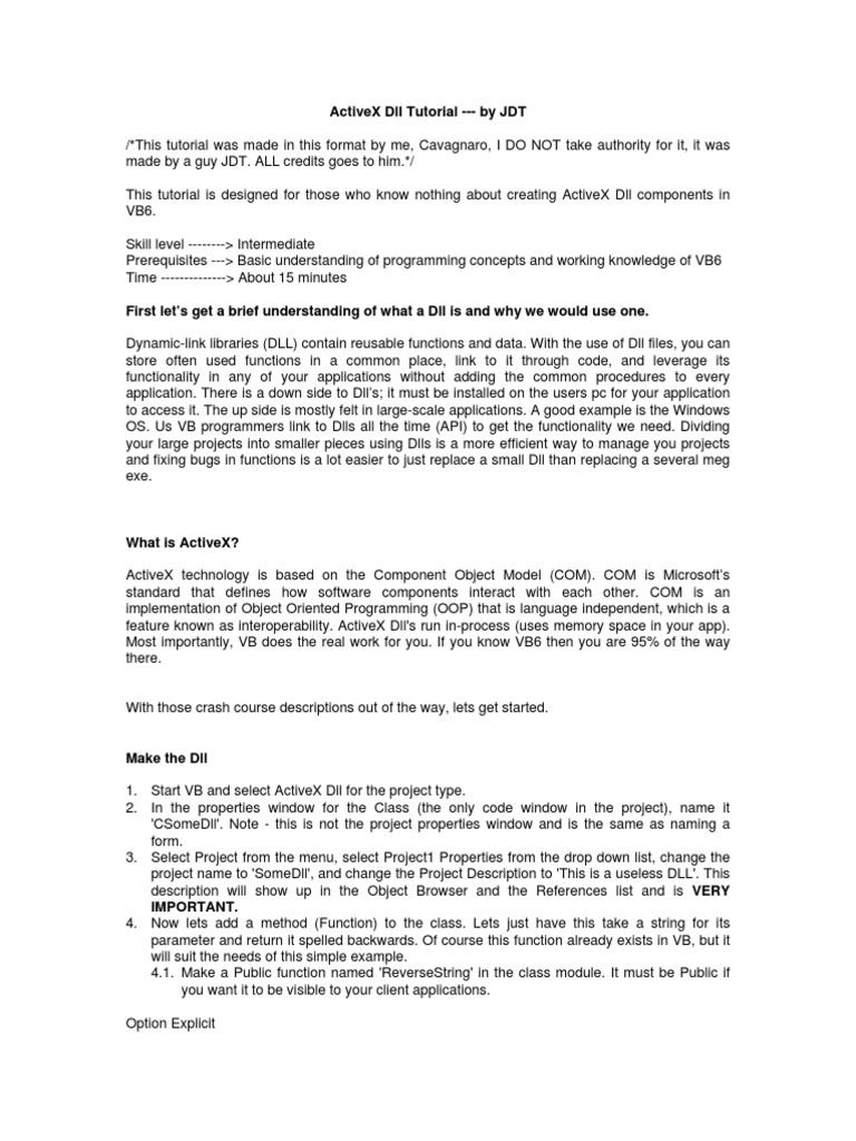 Vb6 Activex Dll Tutorial Download Free Pdf Component Object Model Intellectual Works