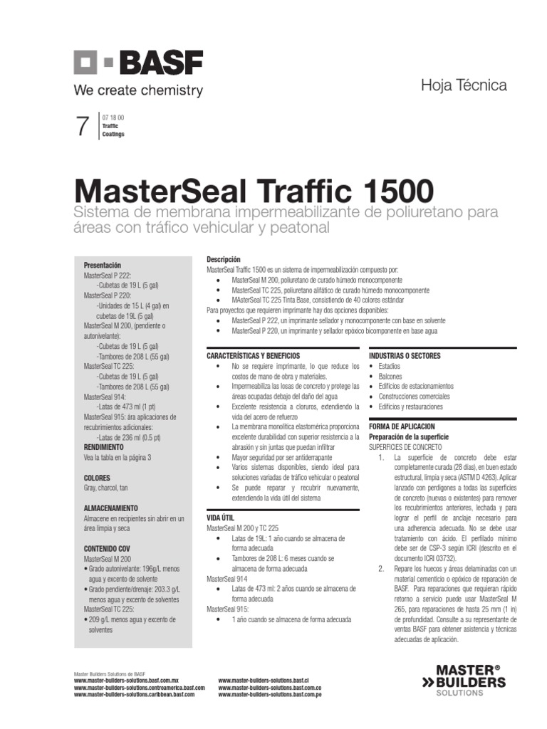 BASF MasterSeal Traffic 1500 - Ficha Técnica | PDF | Hormigón | Materiales