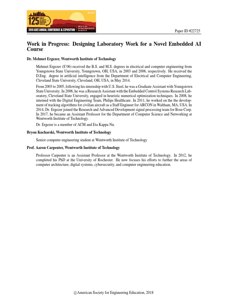 Work in Progress Designing Laboratory Work For A Novel Embedded Ai Course | PDF | Top Down And ...