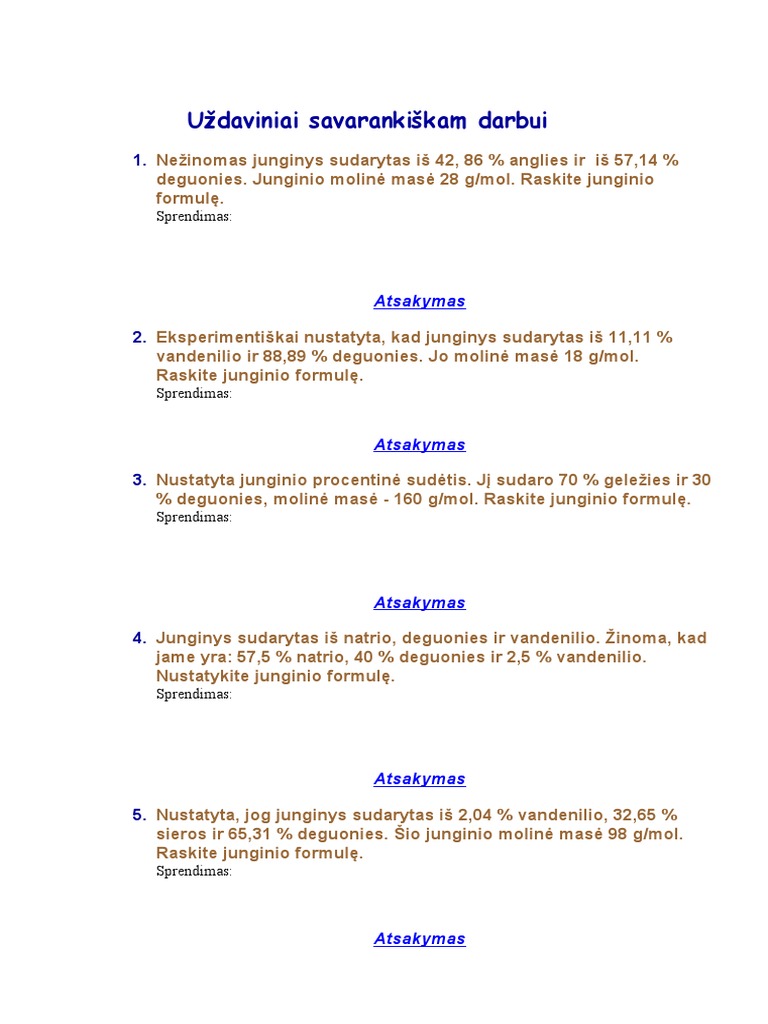 Uzd Sav. D Molek. Formules Sudarymas. | PDF