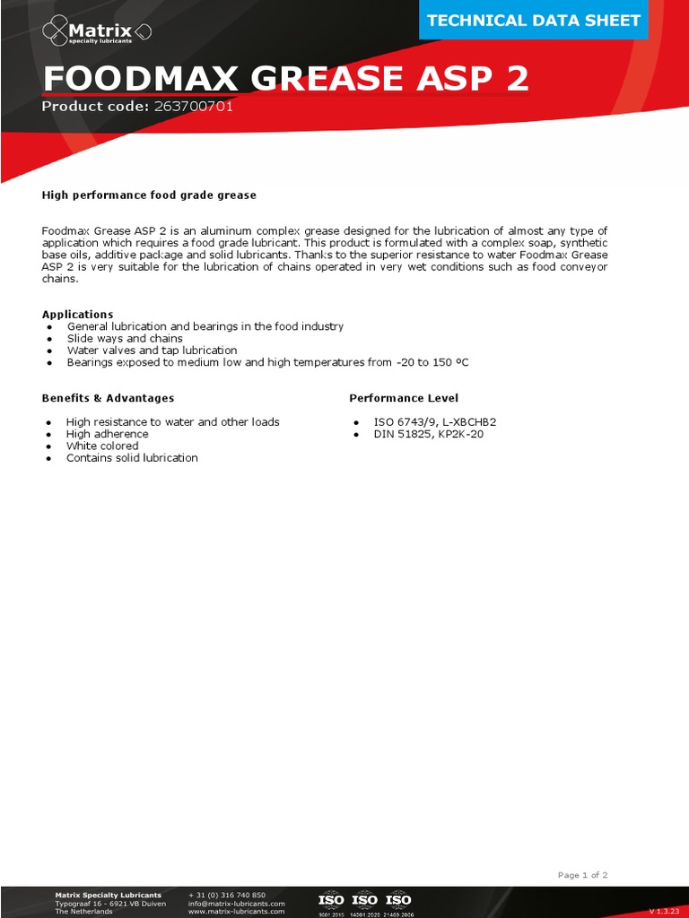 Foodmax-Grease-ASP-2 TDS 263700701 EN | PDF | Lubricant | Civil Engineering