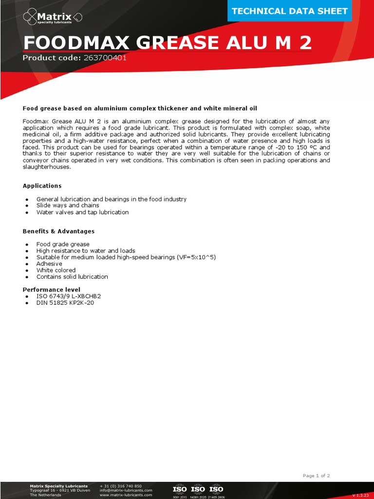 Foodmax Grease ALU M 2 Overview | PDF | Lubricant | Chemistry