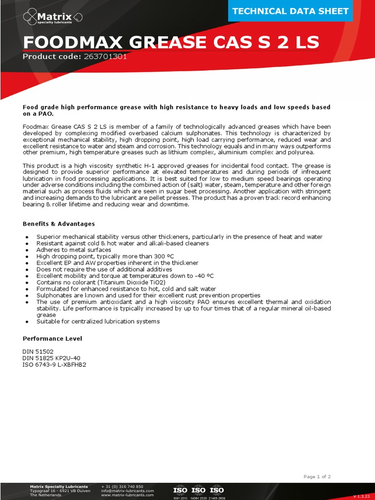 Foodmax-Grease-CAS-S-2-LS_TDS_263701301_EN | PDF | Mechanical ...