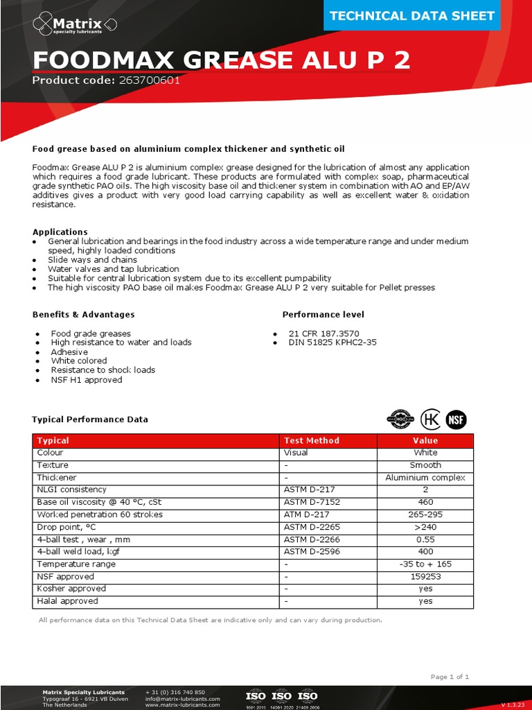 Foodmax Grease ALU P 2 - TDS - 263700601 - EN | PDF | Applied And Interdisciplinary Physics ...