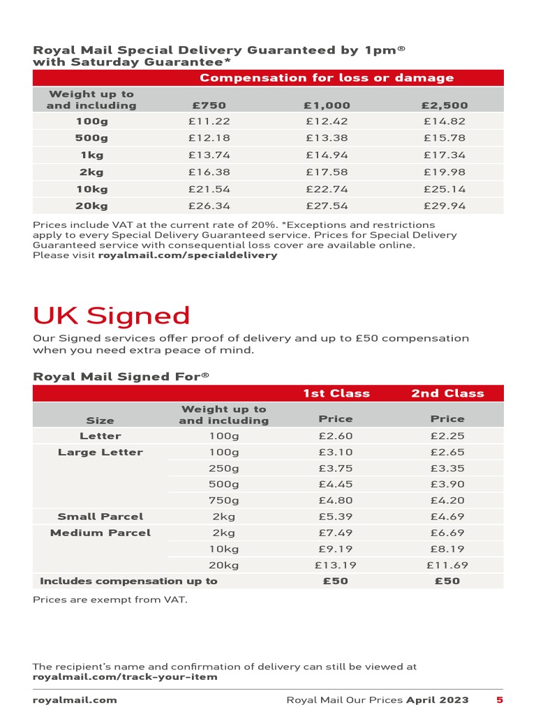 Royal-Mail-Our-Prices-April-2023-Ta 5 | PDF