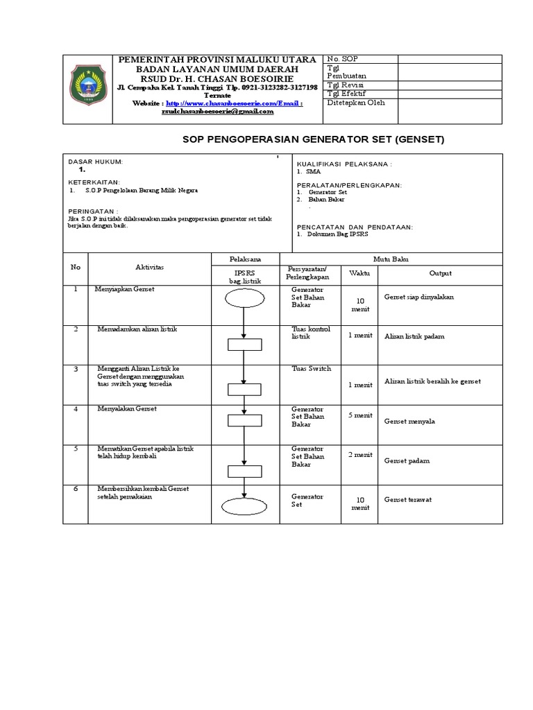 Sop Pengoperasian Generator Set (Genset) | PDF