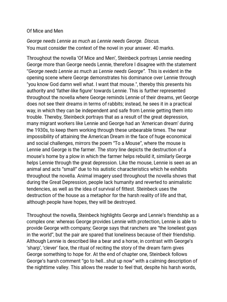 Of Mice and Men - Friendship | PDF