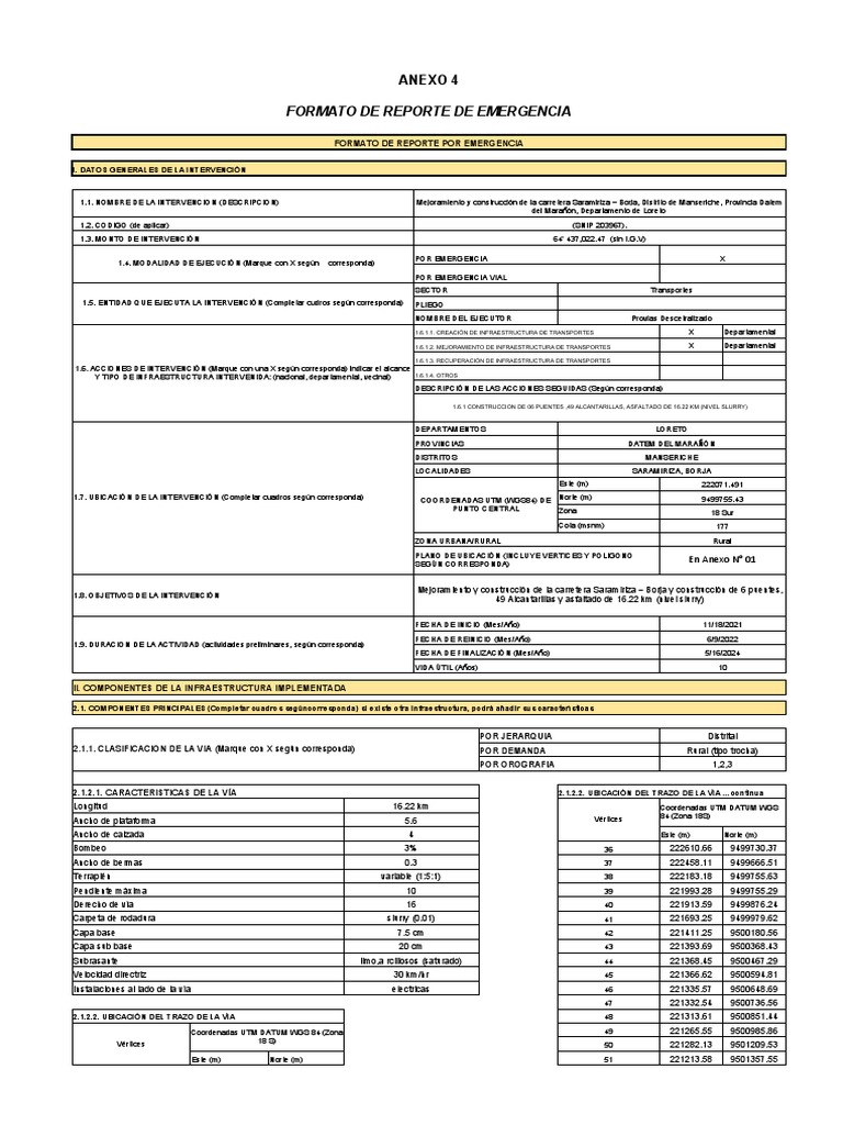 Formato de Reporte de Emergencia: Anexo 4 | PDF | Cantera