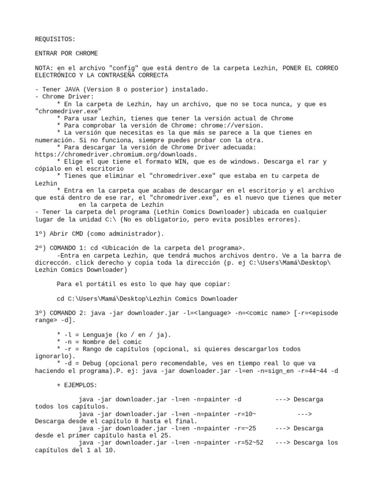 INSTRUCCIONES para Lezhin Download | PDF | Archivo de computadora | Java (lenguaje de programación)