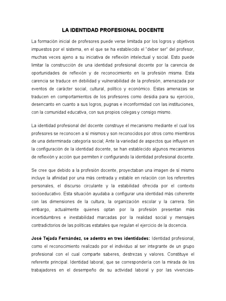 Identidad Profesional Docente-Alex | PDF | Maestros | Enseñando