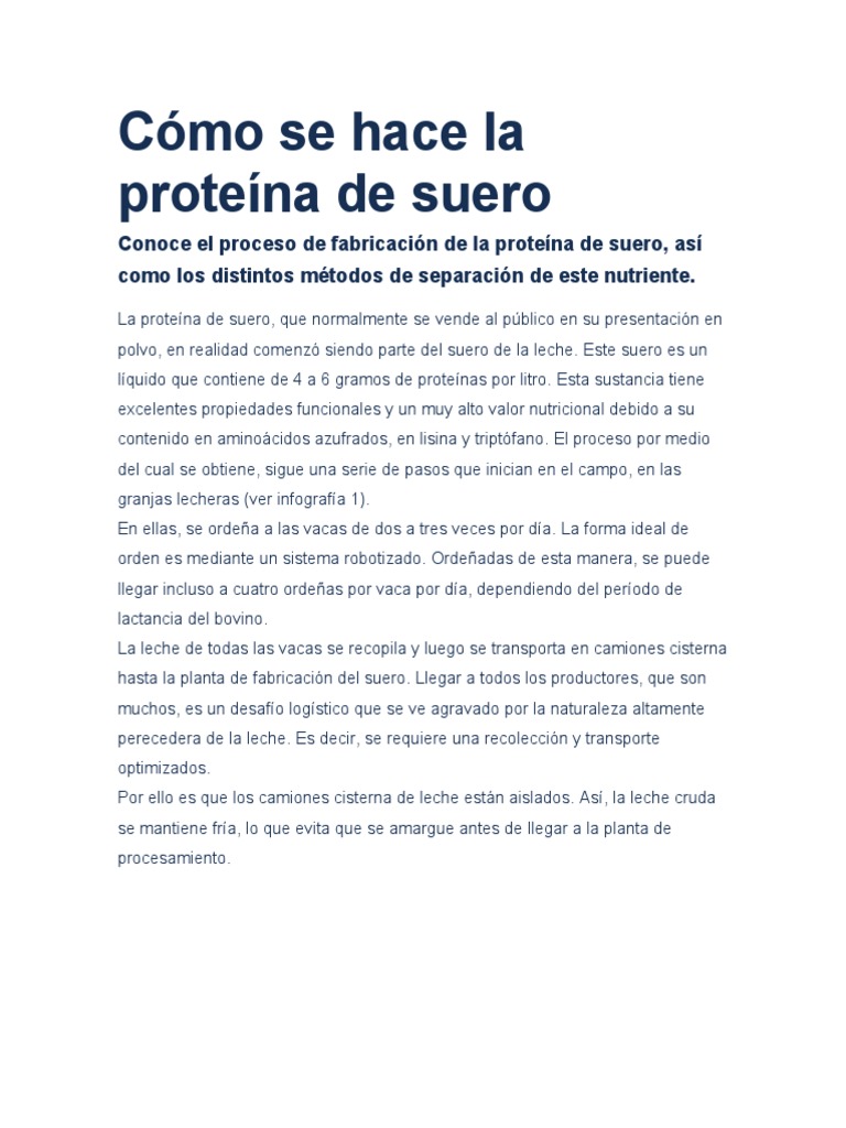 Cómo Se Hace La Proteína de Suero | PDF | Leche | Química