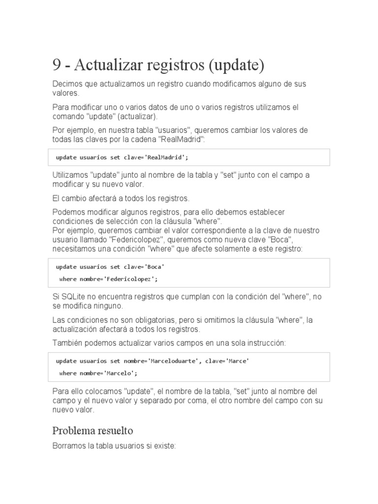 9 - Actualizar Registros (Update) | PDF | Informática