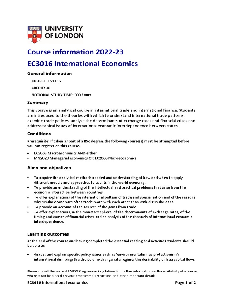 EC3016 International Economics Overview | PDF | International Economics | Economics