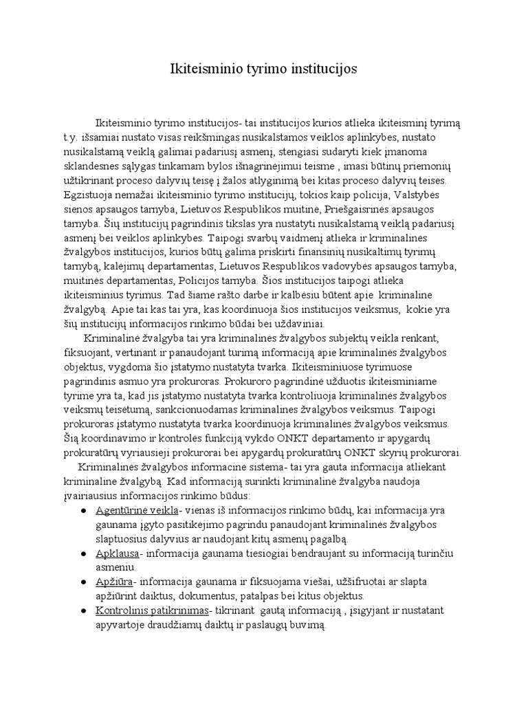 Ikiteisminio Tyrimo Institucijos | PDF