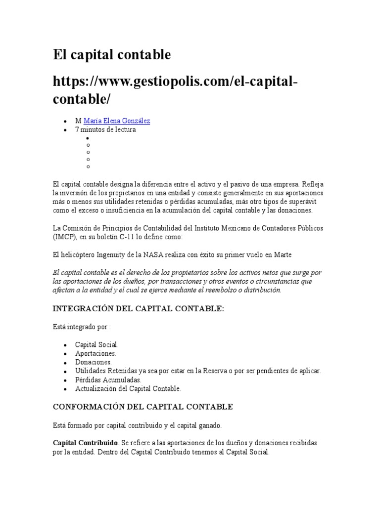 El Capital Contable | PDF | Contabilidad | Sociedad de responsabilidad ...