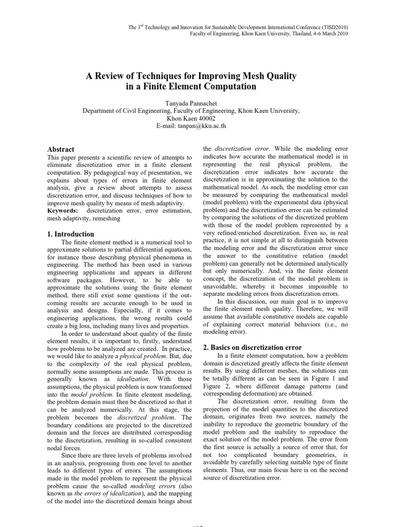 A Review Of Techniques For Improving Mesh Quality In A Finite Element Computation Pdf