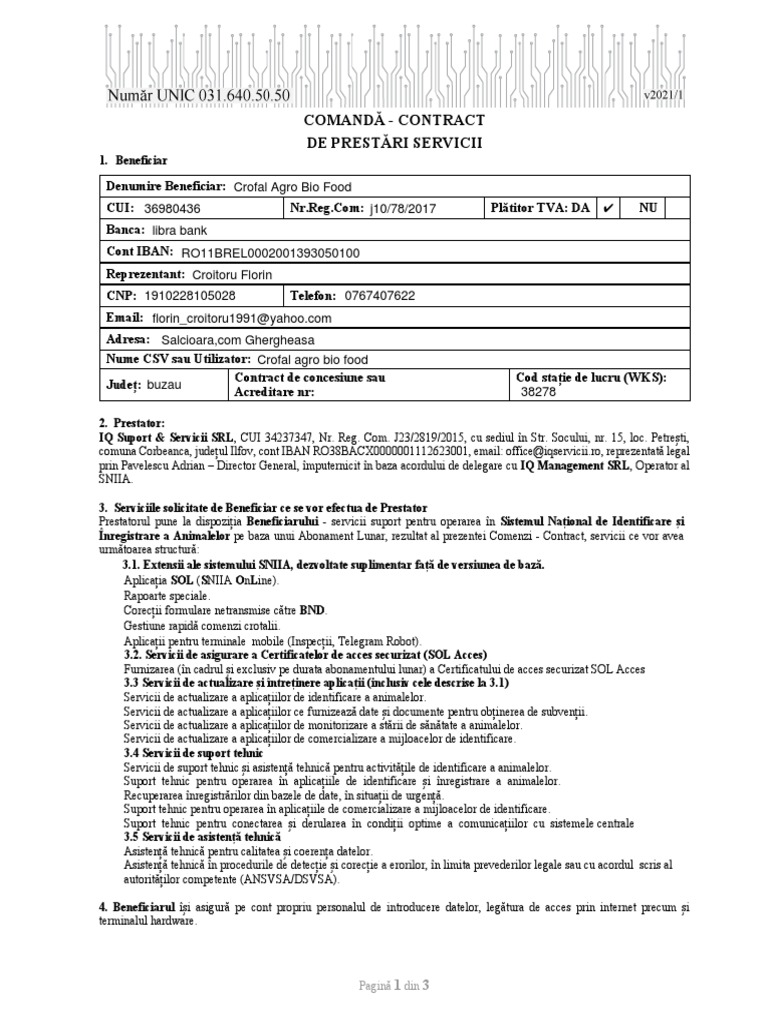 Comanda-Contract Prestari Servicii v2022 | PDF