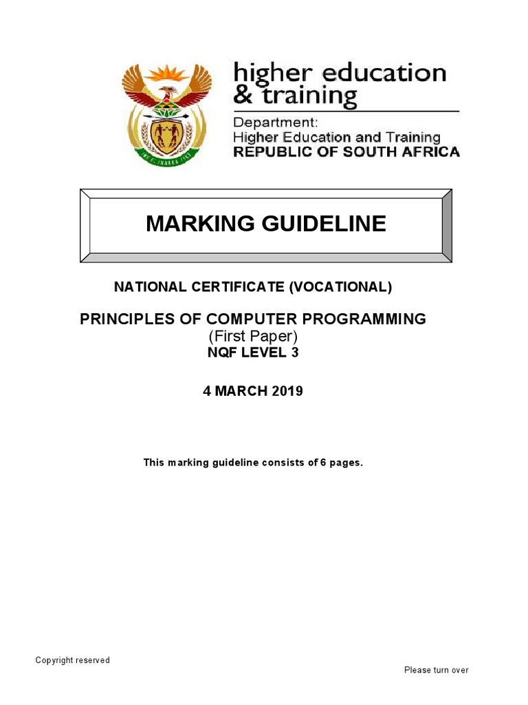 Marking Guideline: Principles of Computer Programming | PDF