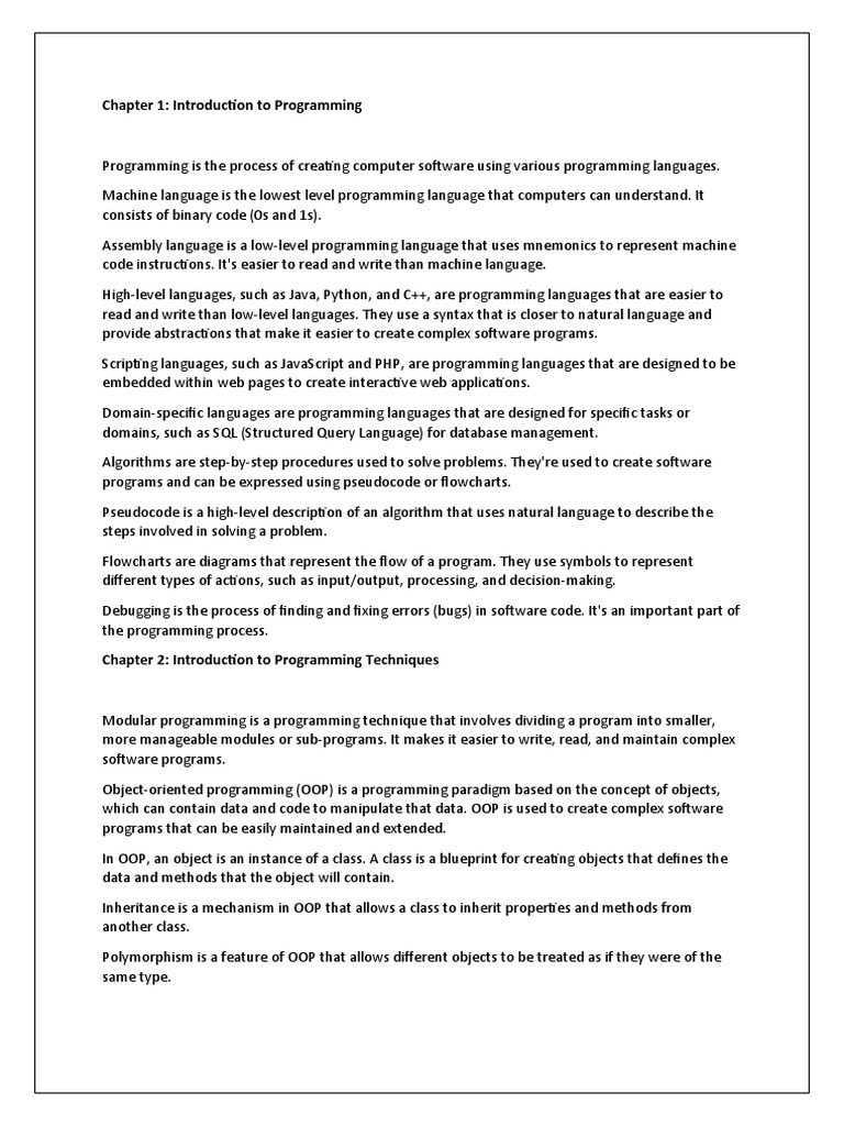 Chapter 1: Introduction To Programming | PDF | Computer Programming | Programming Language