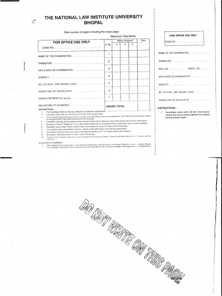 Answer Book Front Page | PDF