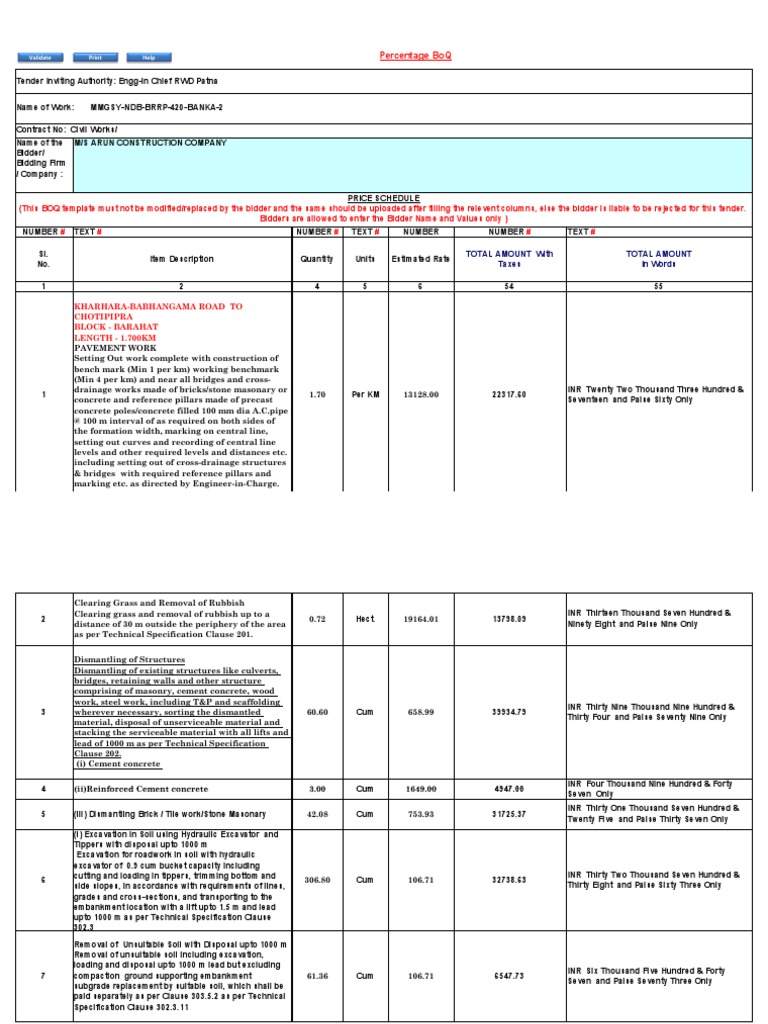 Boq RWD Bihar | PDF | Concrete | Road Surface