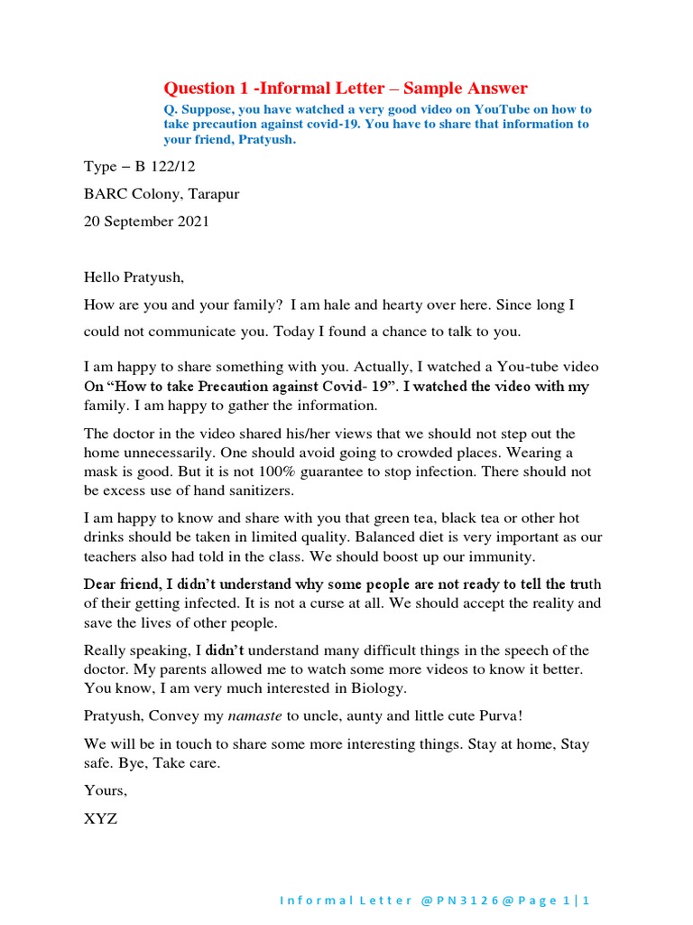 Informal Letter 1 # Class 7 - 8 PN3126 | PDF | Lifestyle