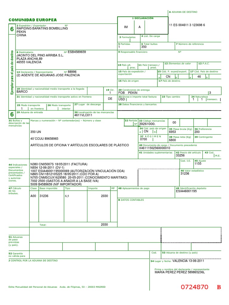 Ejemplo de DUA de Importación | PDF | Economias