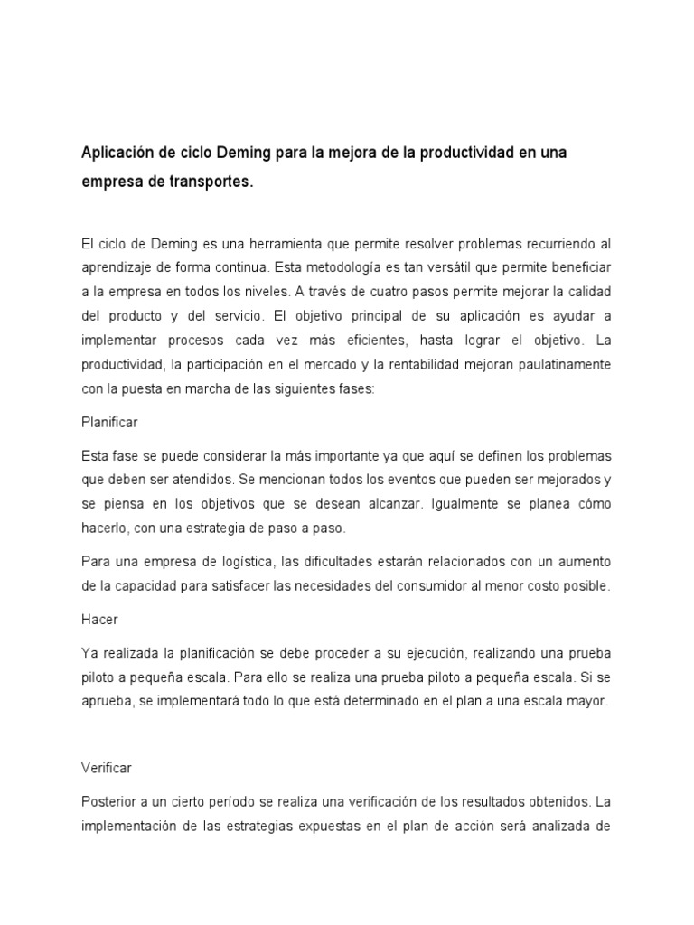 Aplicación de Ciclo Deming | PDF | Business | Economias