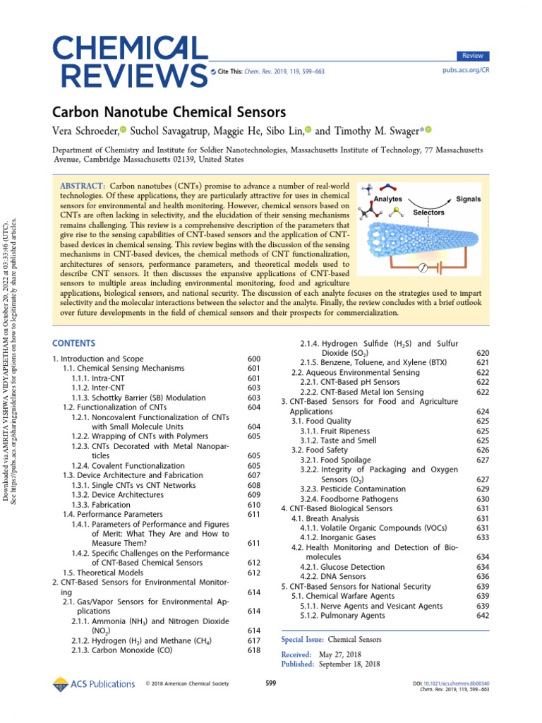 CNT-chemical Sensors | PDF | Carbon Nanotube | Sensor