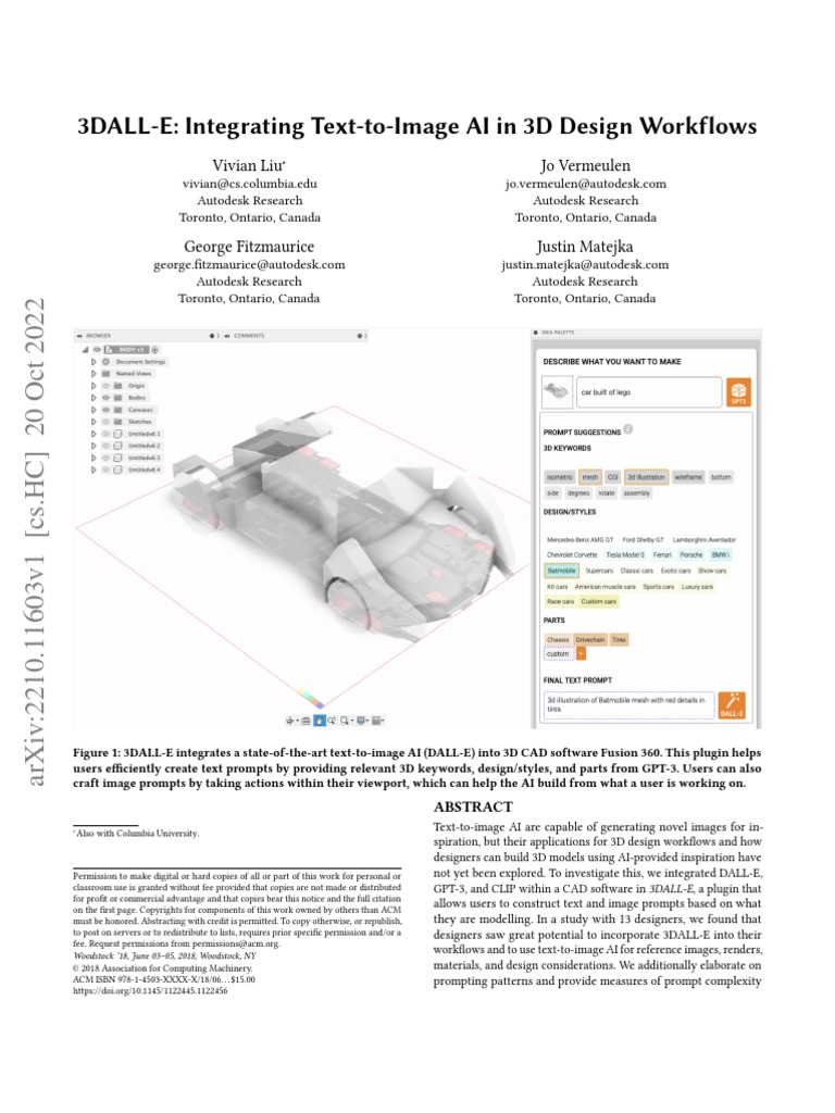 3DALL-E: Integrating Text-to-Image AI in 3D Design Workflows | Download Free PDF | 3 D Computer ...