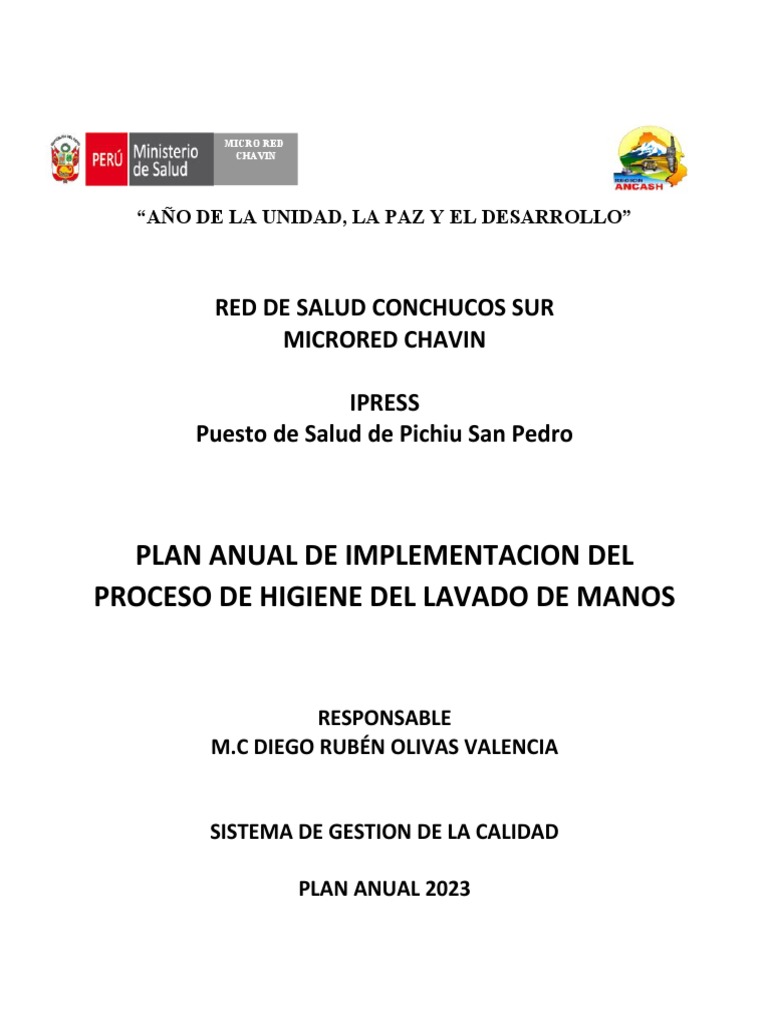 Plan Anual de Implementacion Del Proceso de Higiene Del Lavado de Manos | PDF | Lavado de manos ...
