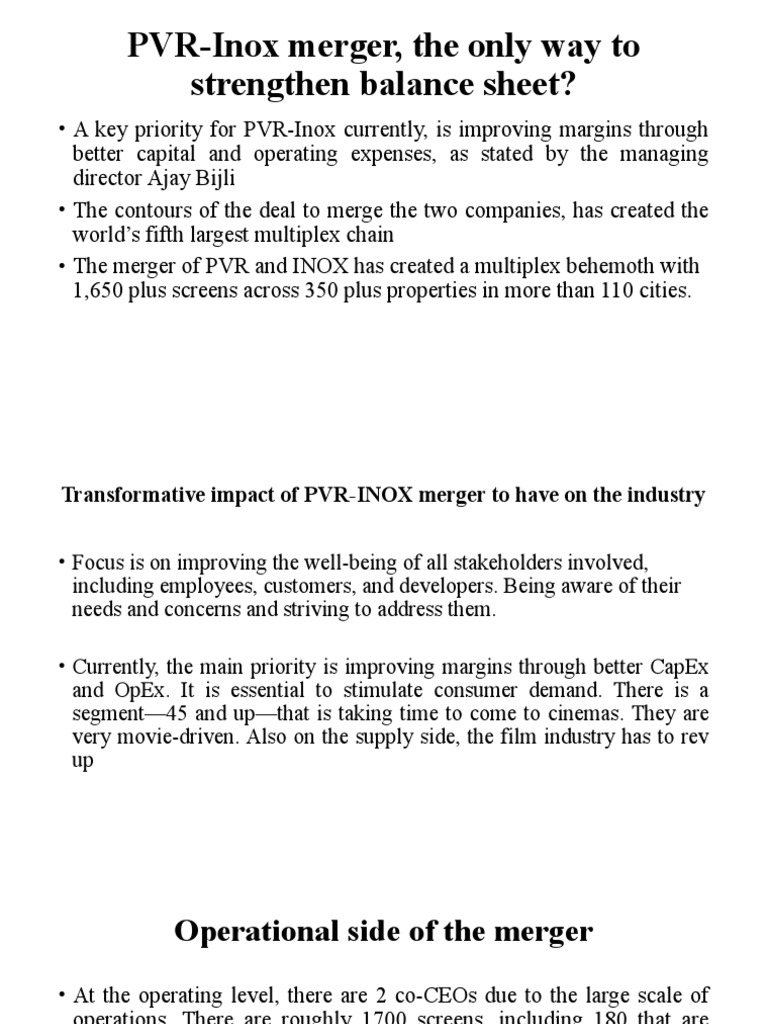 PVR-Inox Merger, The Only Way To Strengthen Balance Sheet? | PDF ...