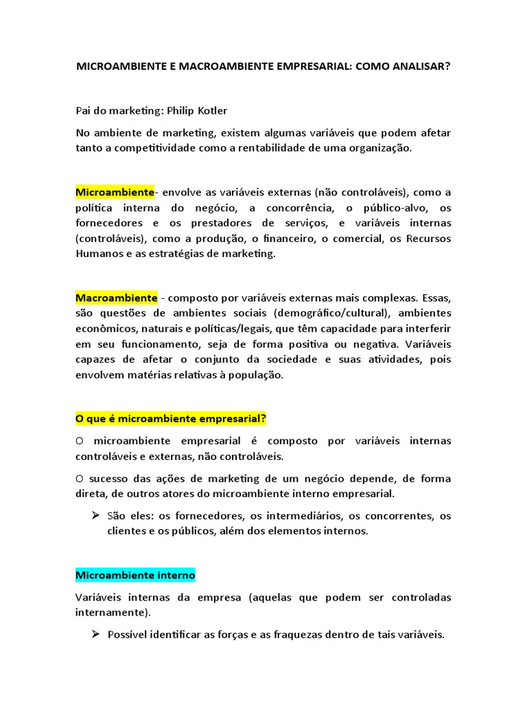 Microambiente e Macroambiente Empresarial | PDF | Marketing | Gestão de ...