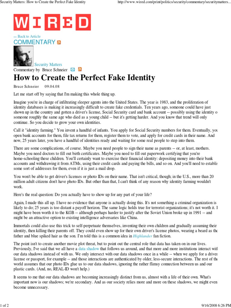 How To Create The Perfect Fake Identity | PDF | Identity Document ...