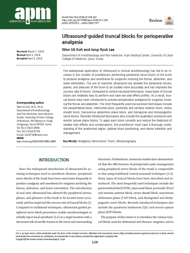 Ultrasound-Guided Truncal Blocks For Perioperative | PDF | Abdomen ...