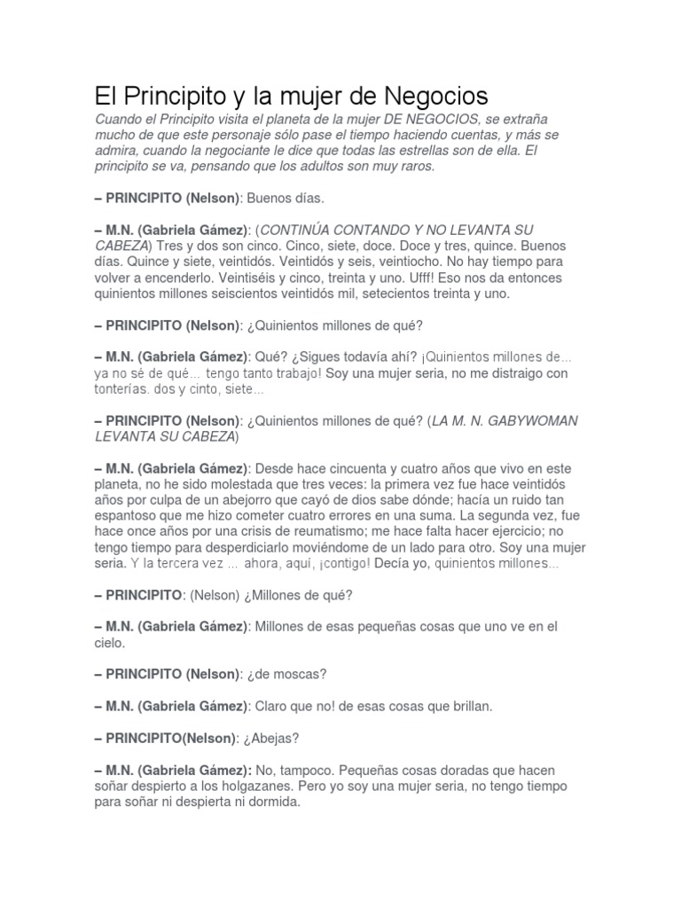 El Principito y La Mujer de Negocios. Gabriela Gámez y Nelson | PDF