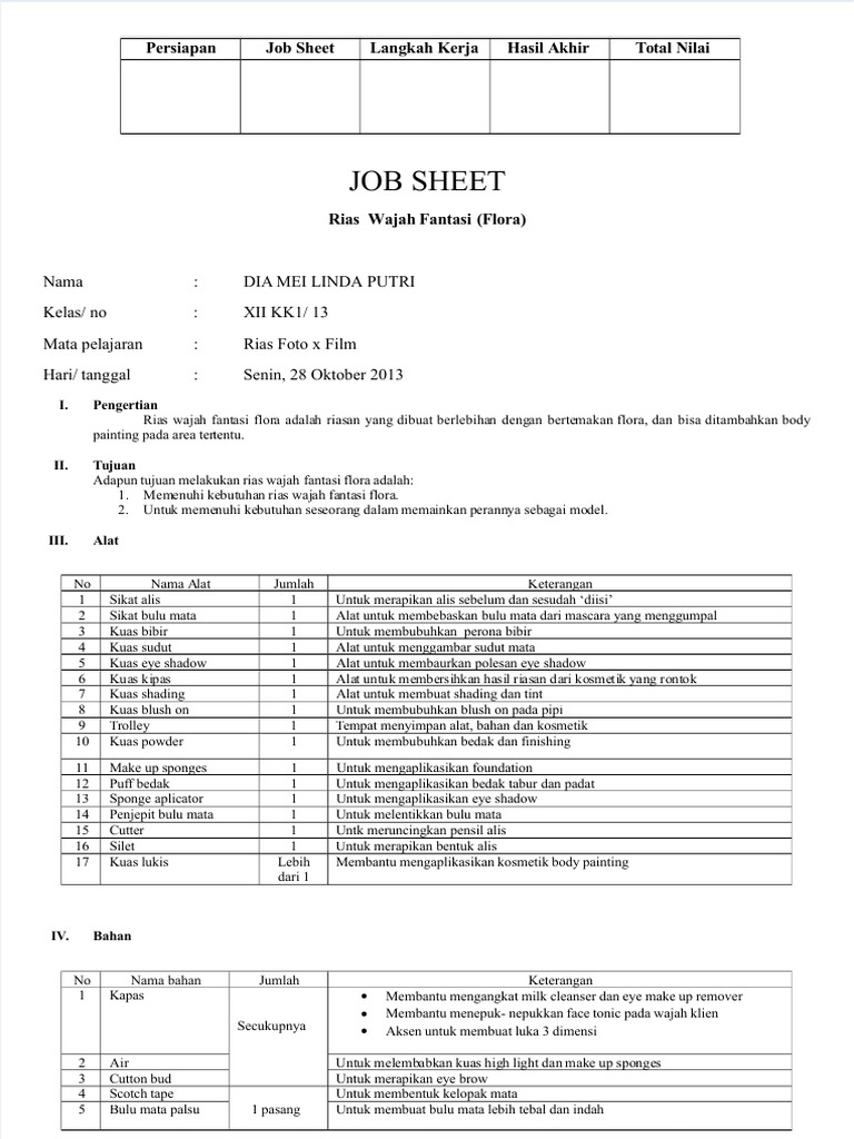 Dokumen - Tips - Job Sheet Rias Wajah Fantasi Flora | PDF