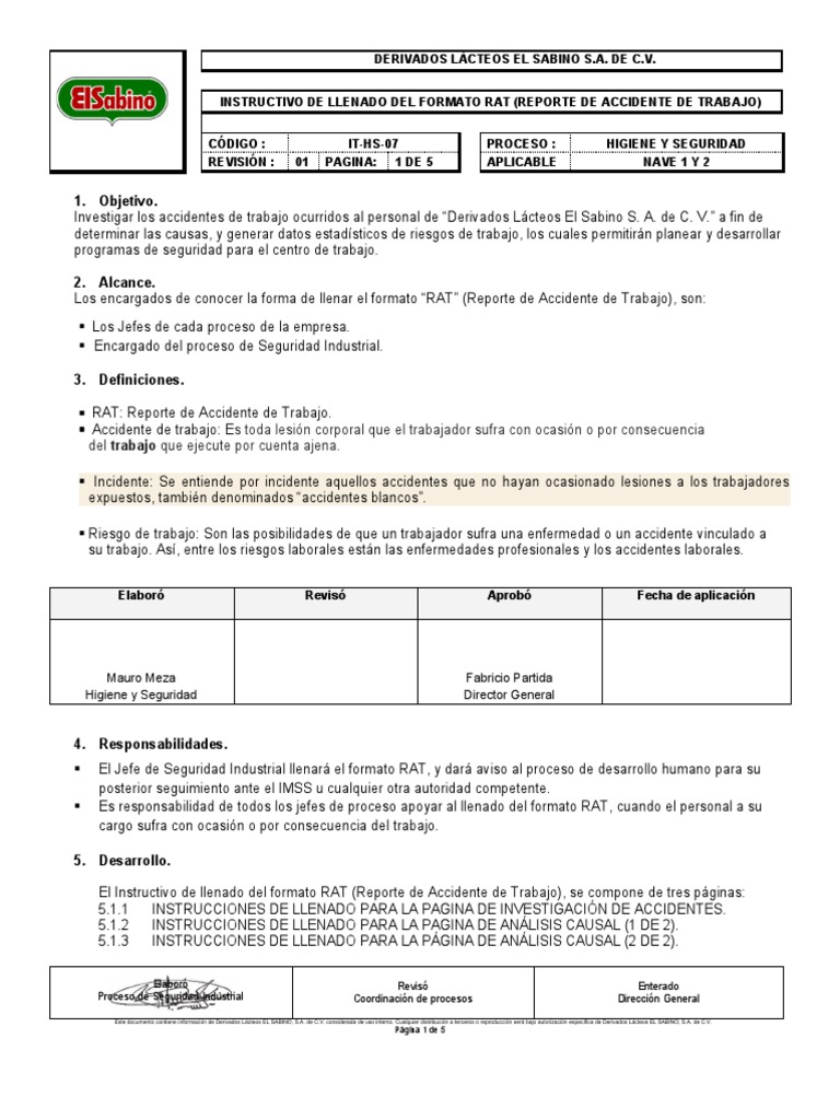 Instructivo de Llenado Del Formato Rat | PDF